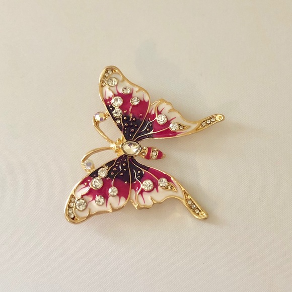 Jewelry | Pink Butterfly Brooch Pin With Crystal Accents | Poshmark